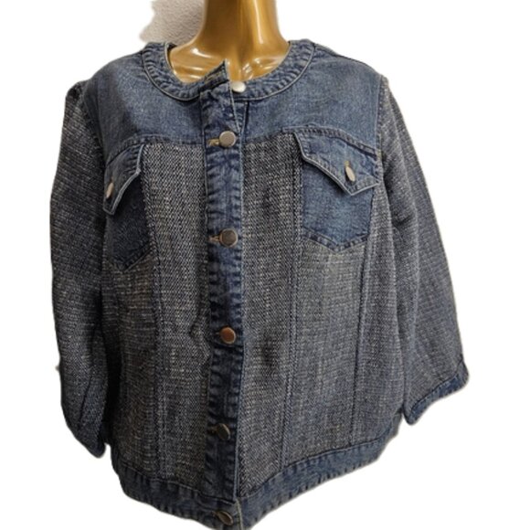 Chico's | Jackets & Coats | Chicos Denim Mixed Tweed Button Jacket Size ...